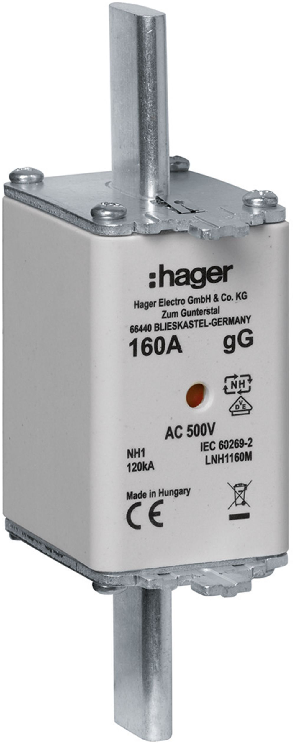 NH-Sicherung Hager DIN1c 500VAC 160A gG/gL Doppelkennmelder rostgeschützt - Elektrogrosshandel