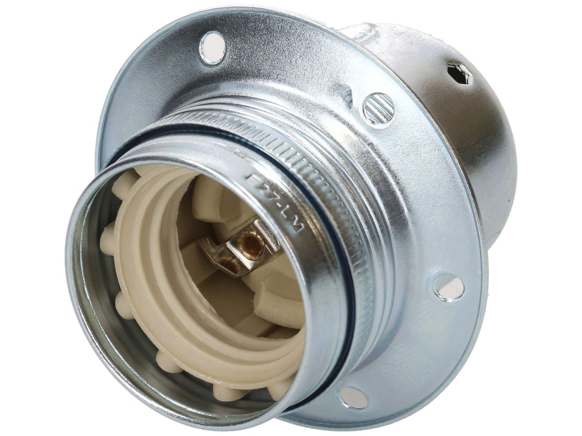 Fassung E27 Stahl M10×1 Chrom mit Randmantel - Elektrogrosshandel