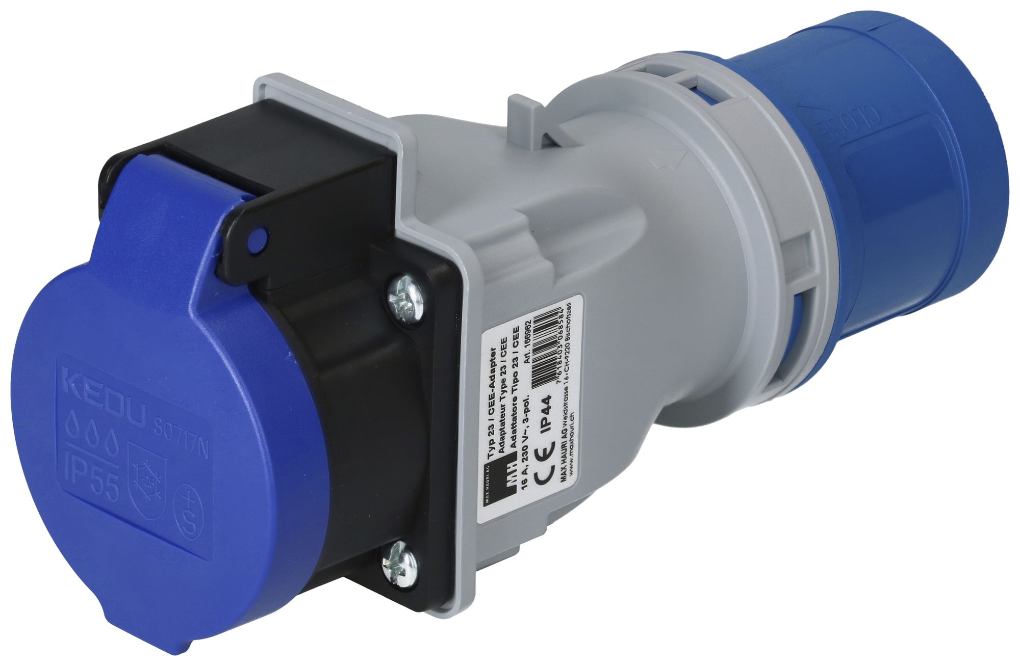 Übergangsstecker MH Stecker CEE 16A/Steckdose Typ 23 blau 230V 16A IP44 ...