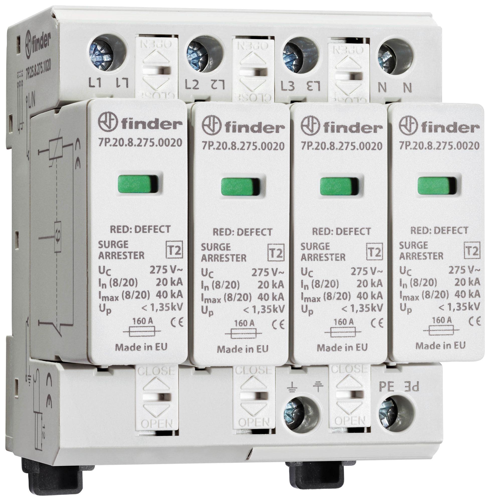 Überspannungsschutz FINDER 7P.25 SPD Netzform DC TN-S 4L 230V 160A 4TE ...