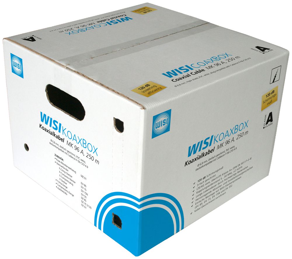 Koaxialkabel WISI 75Ohm MK96A 6.8mm 1GHz/19.4dB, Box=250m weiss Dca ...