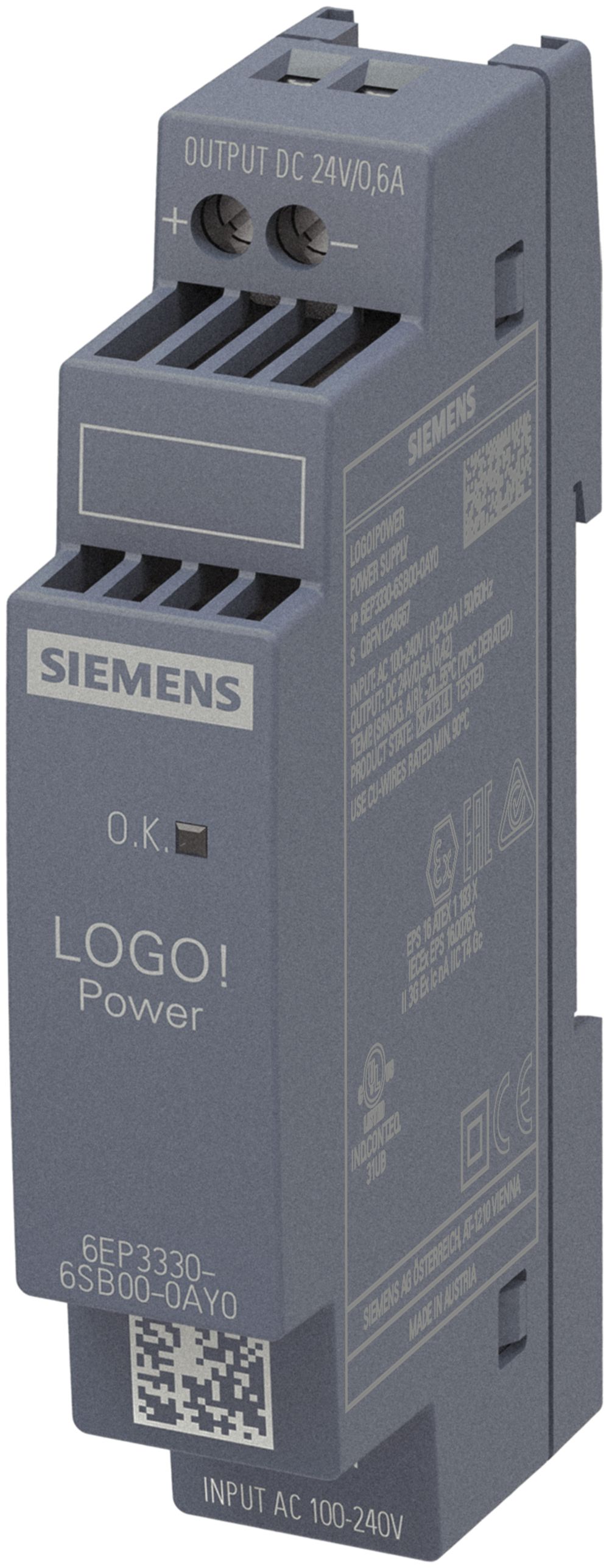 Stromversorgung Siemens LOGO!POWER, IN:100…240VAC, OUT:24VDC/0.6A, 1TE ...