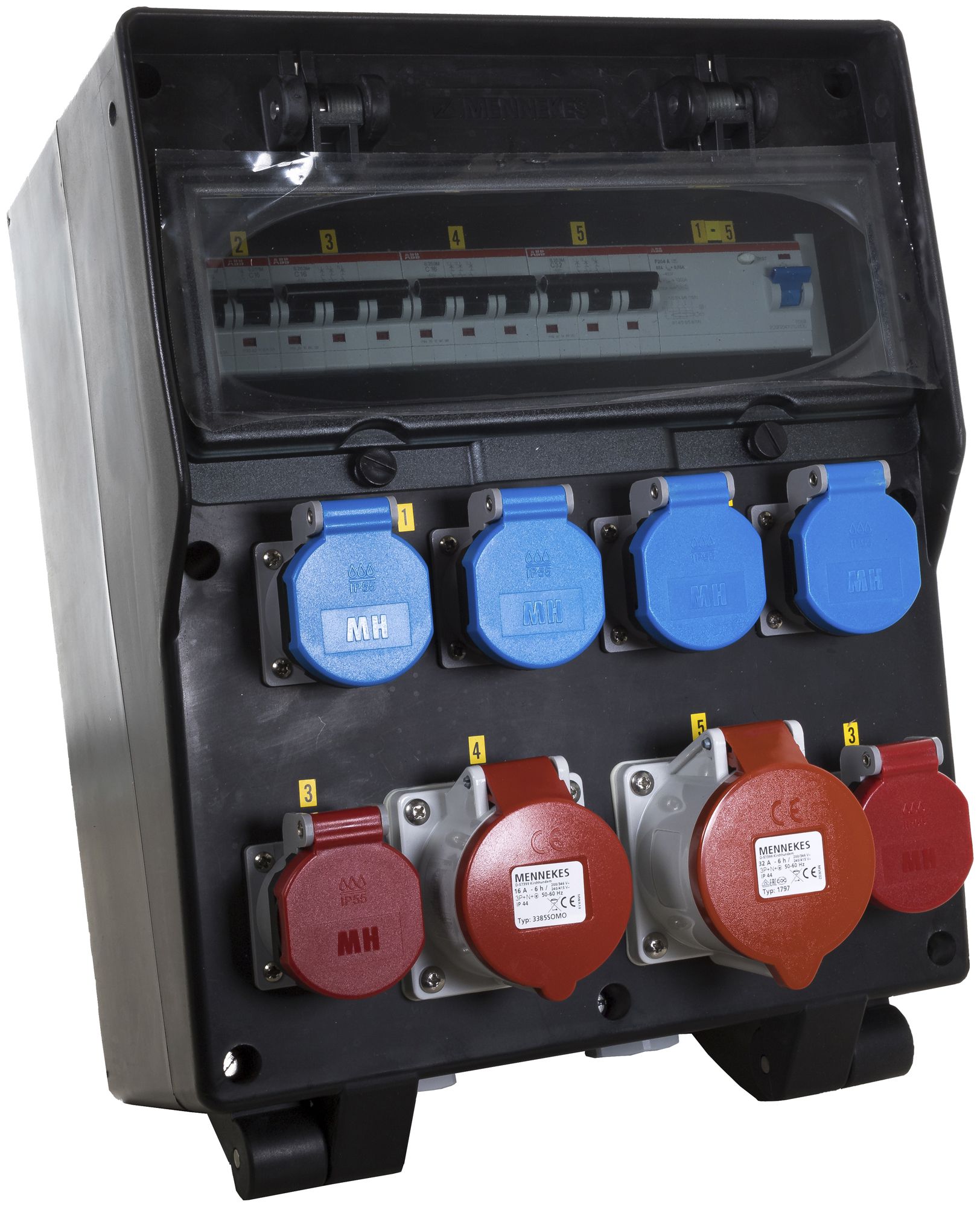 Stromverteiler EverGum 63A 30mA 1×CEE16 1×CEE32 4×T23 2×T25 IP44 sz ...