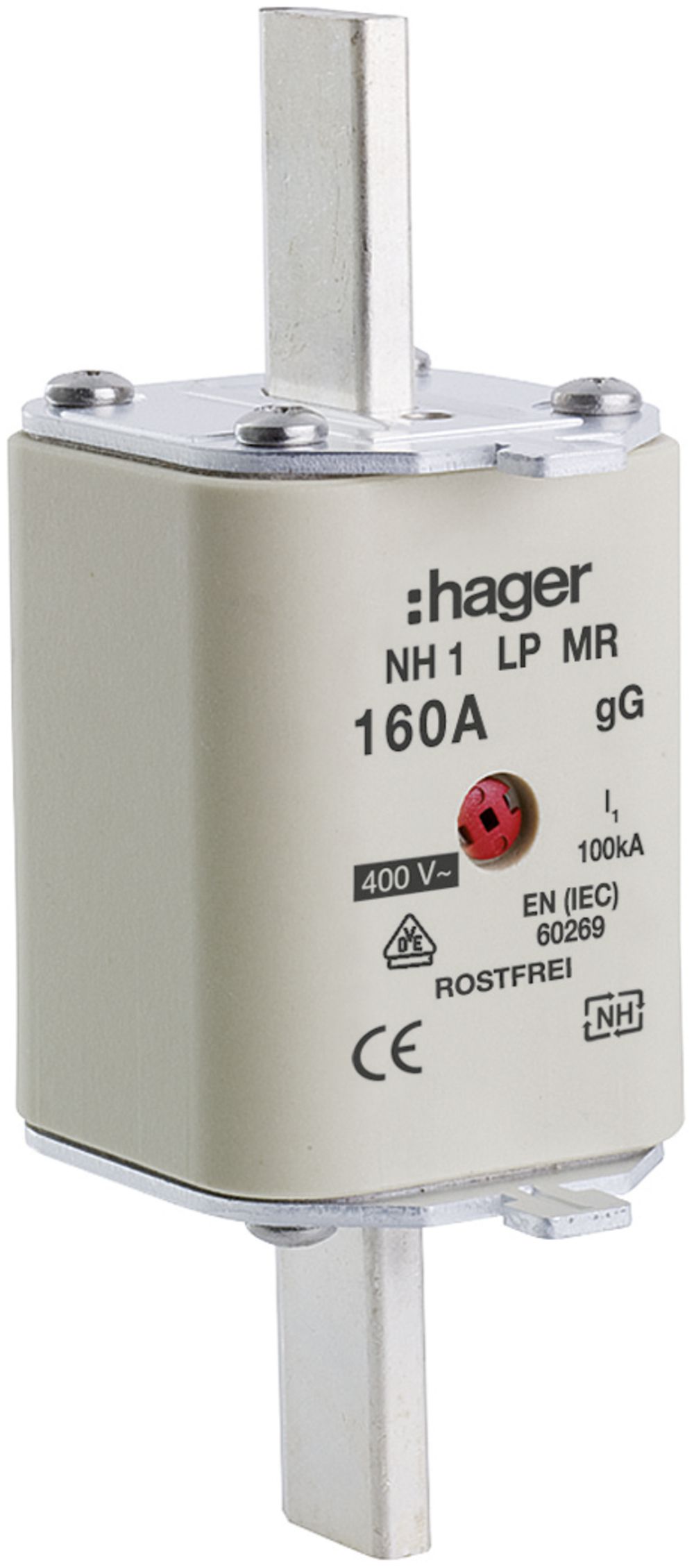 NH-Sicherung Hager DIN1 400VAC 160A gG/gL Mittenkennmelder rostfrei - Elektrogrosshandel