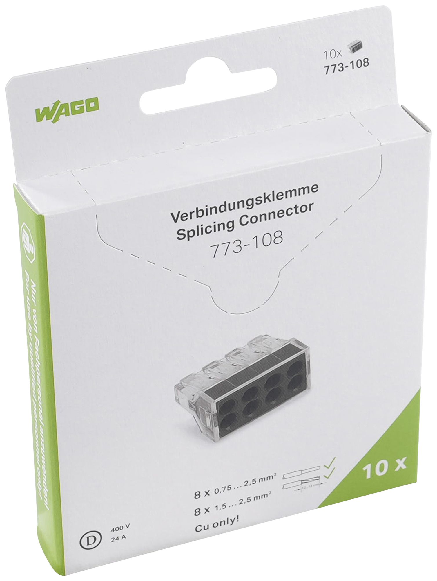 Verbindungsklemme WAGO 773-108 in Blister 10 Stück 8L 0.75…2.5mm² 24A ...