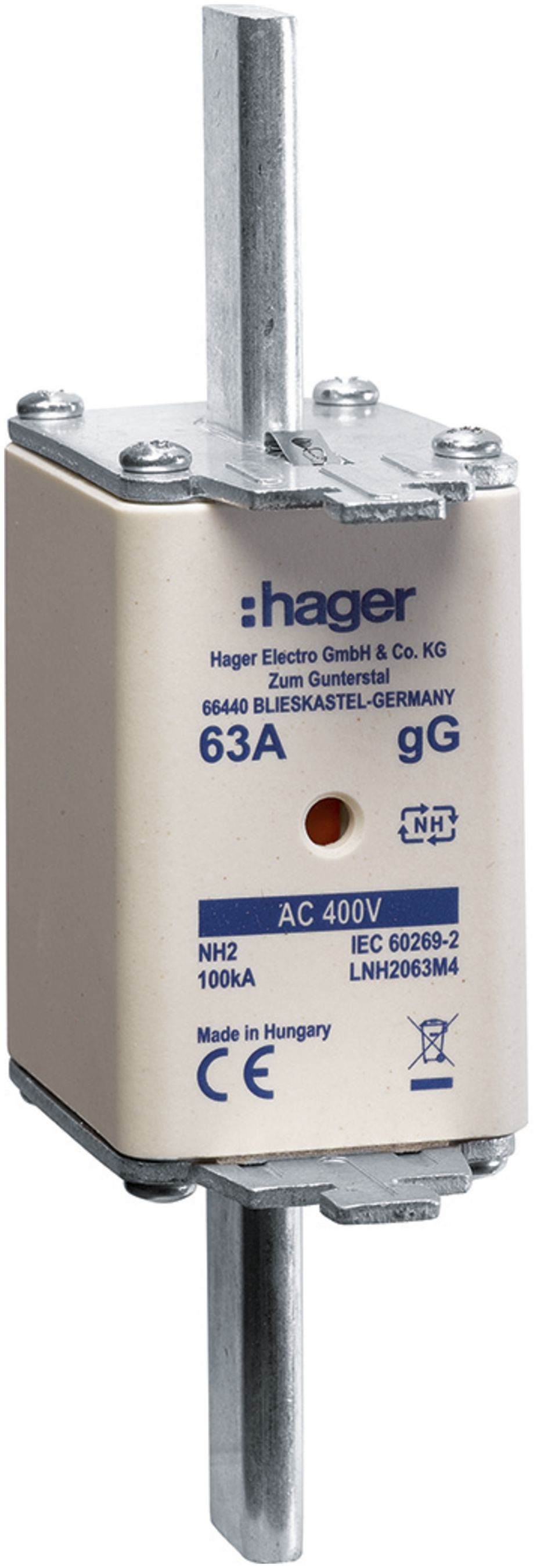 NH-Sicherung Hager DIN2c 400VAC 160A gG/gL Doppelkennmelder rostgeschützt - Elektrogrosshandel
