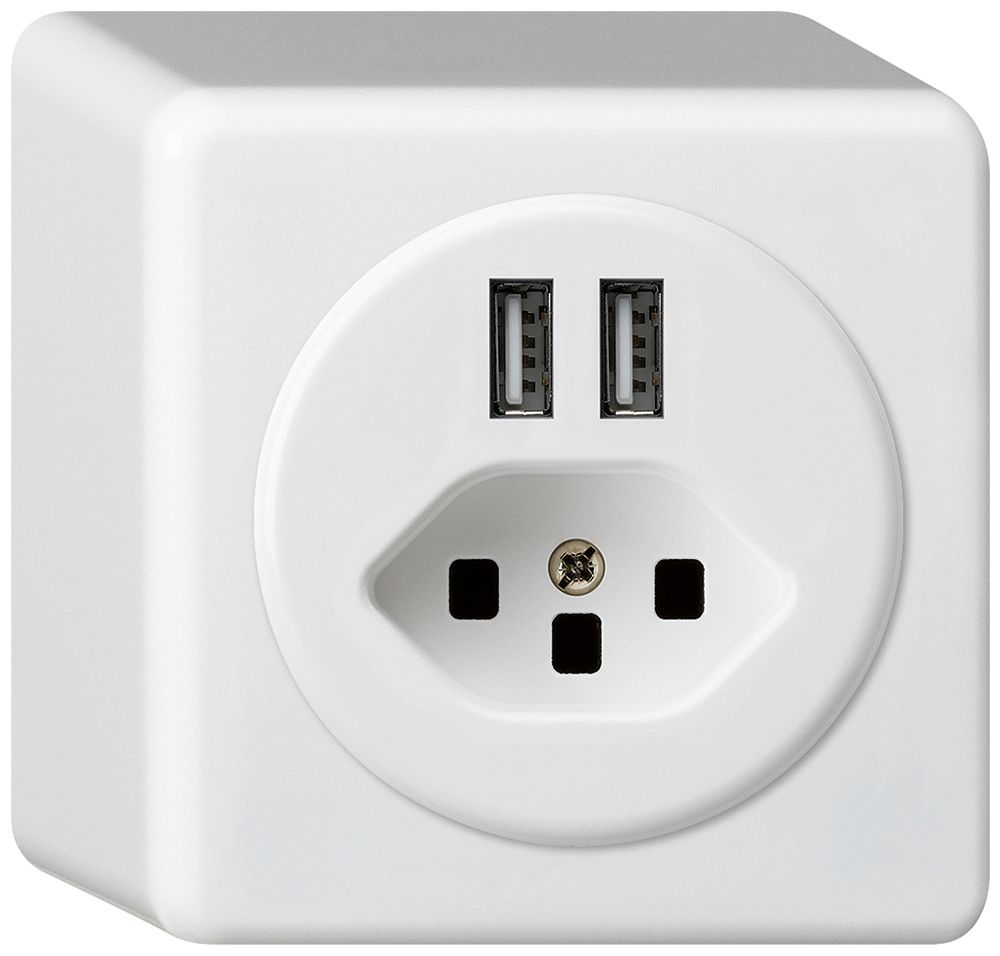 AP-Steckdose 2×USB & Typ 23 basico Q 2400mA weiss - Elektrogrosshandel
