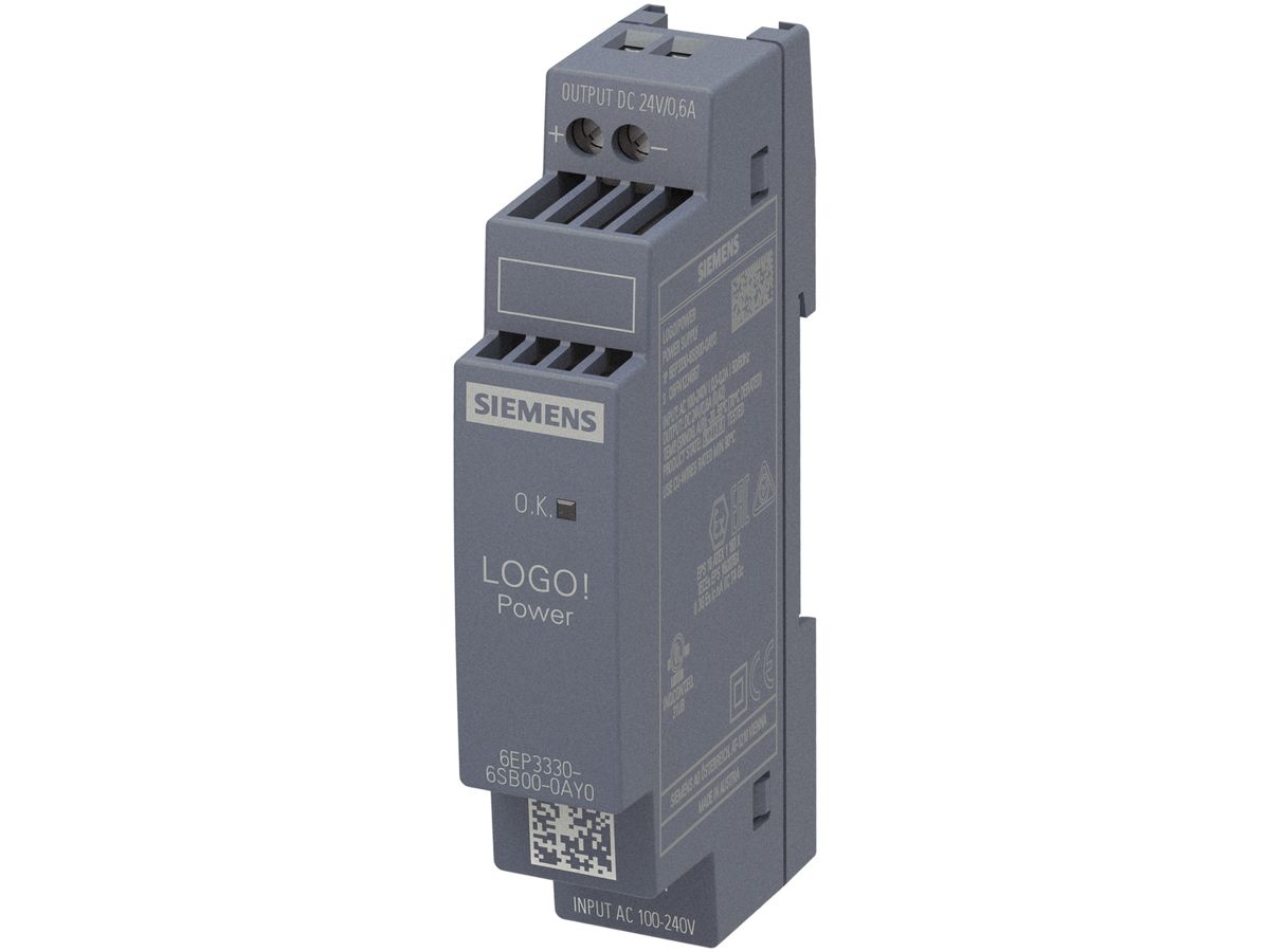 Stromversorgung Siemens LOGO!POWER, IN:100…240VAC, OUT:24VDC/0.6A, 1TE ...